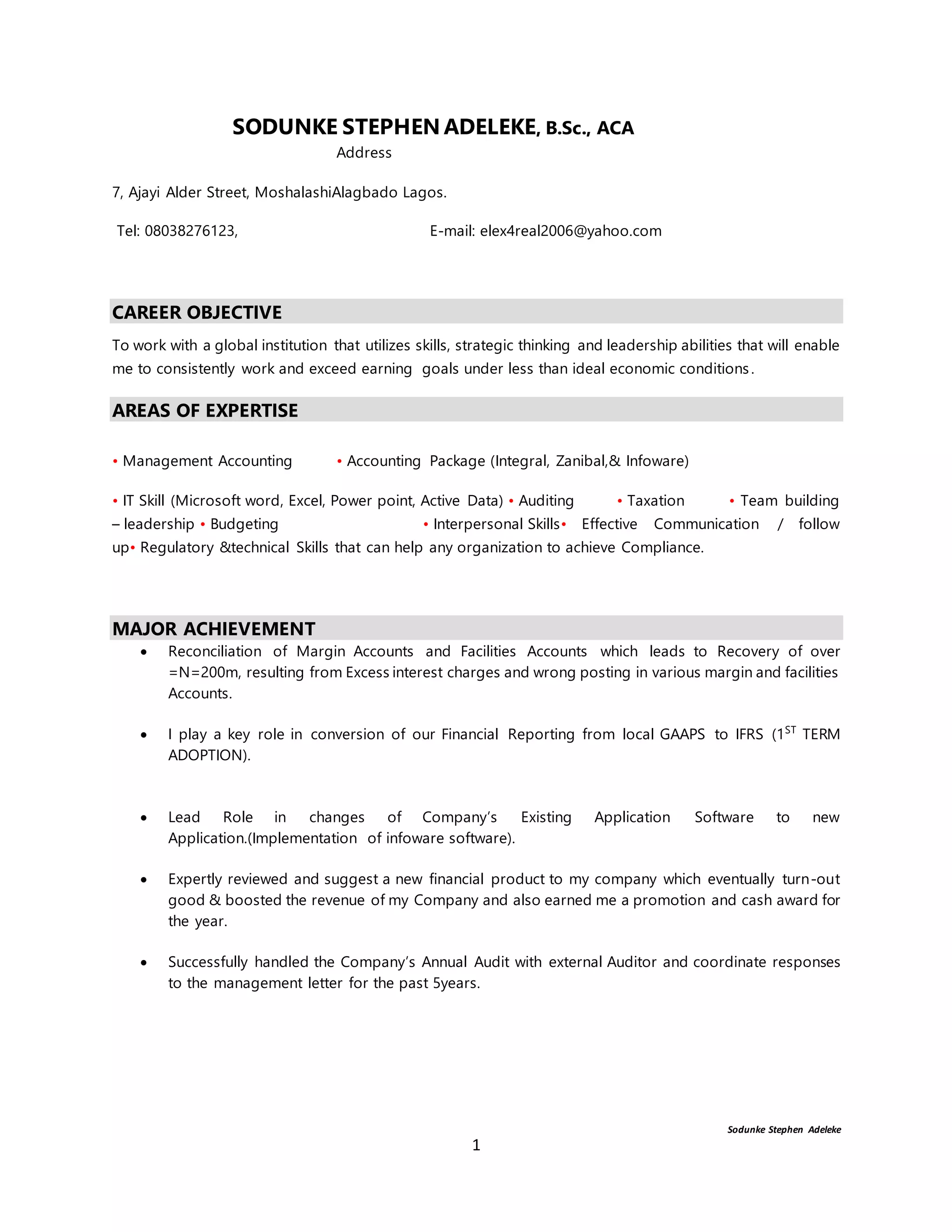 SODUNKE STEPHEN ADELEKE NEWLY UPDATED CV | DOCX
