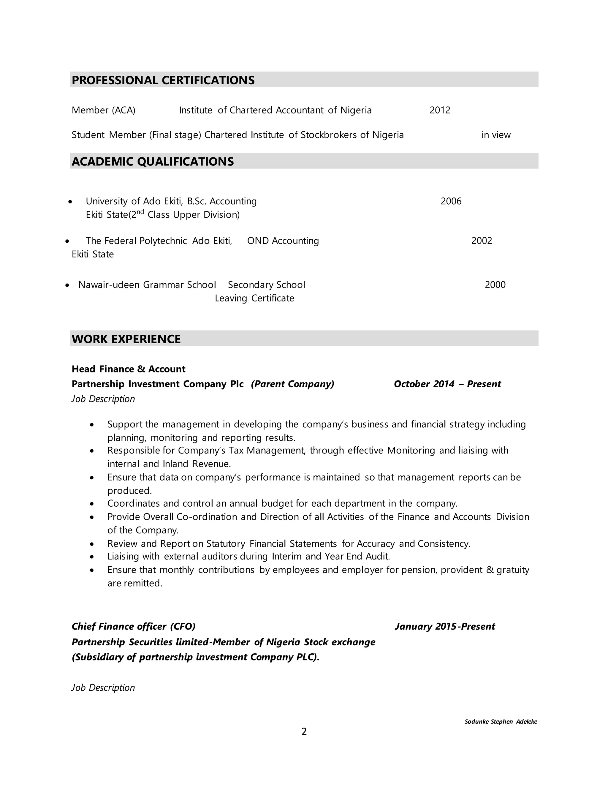 SODUNKE STEPHEN ADELEKE NEWLY UPDATED CV | DOCX