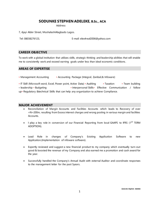 SODUNKE STEPHEN ADELEKE NEWLY UPDATED CV | PDF