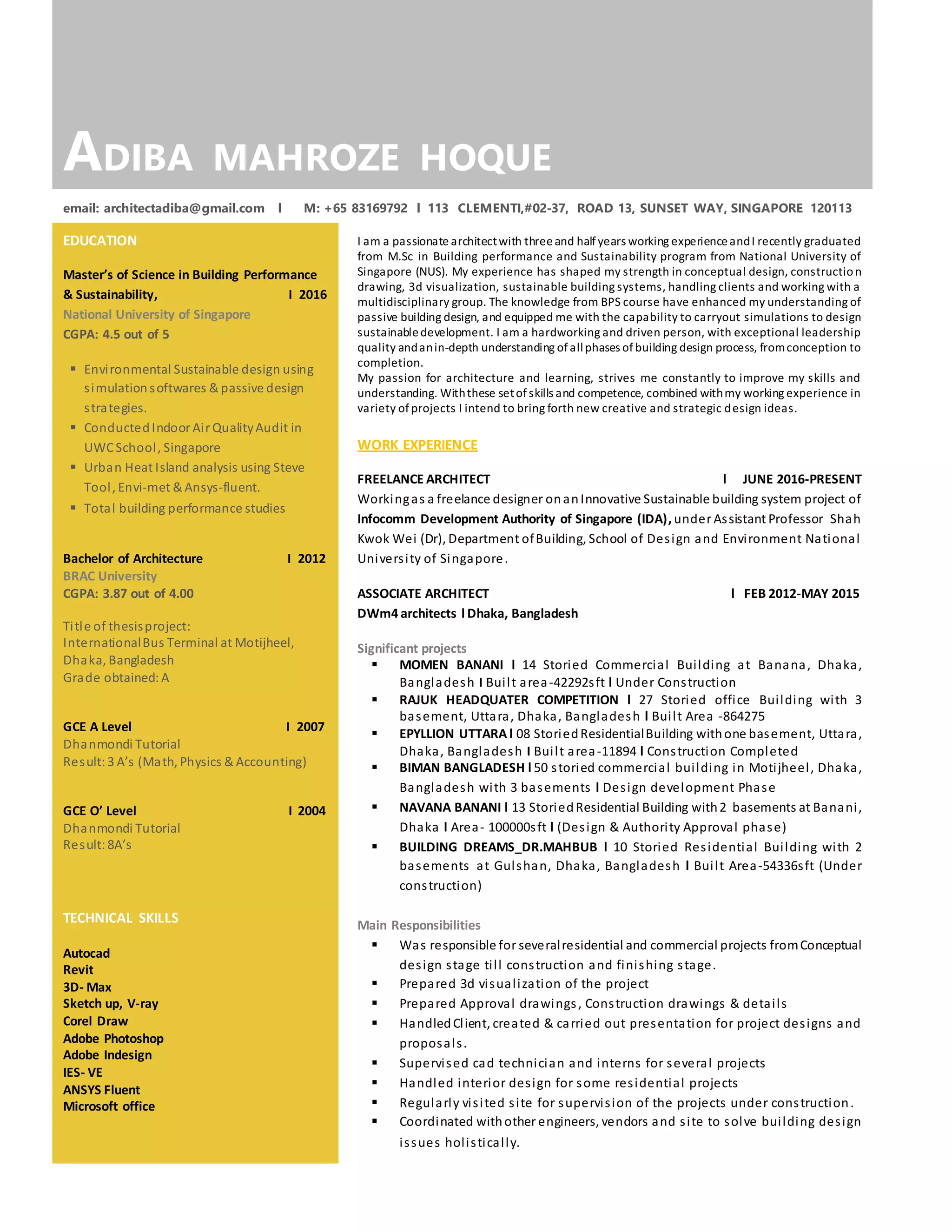 Adiba Mahroze Hoque_resume | DOCX | Civil Engineering Industry | Industries