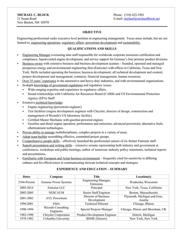 Michael Block Resume FULL July 4 2016 | PDF