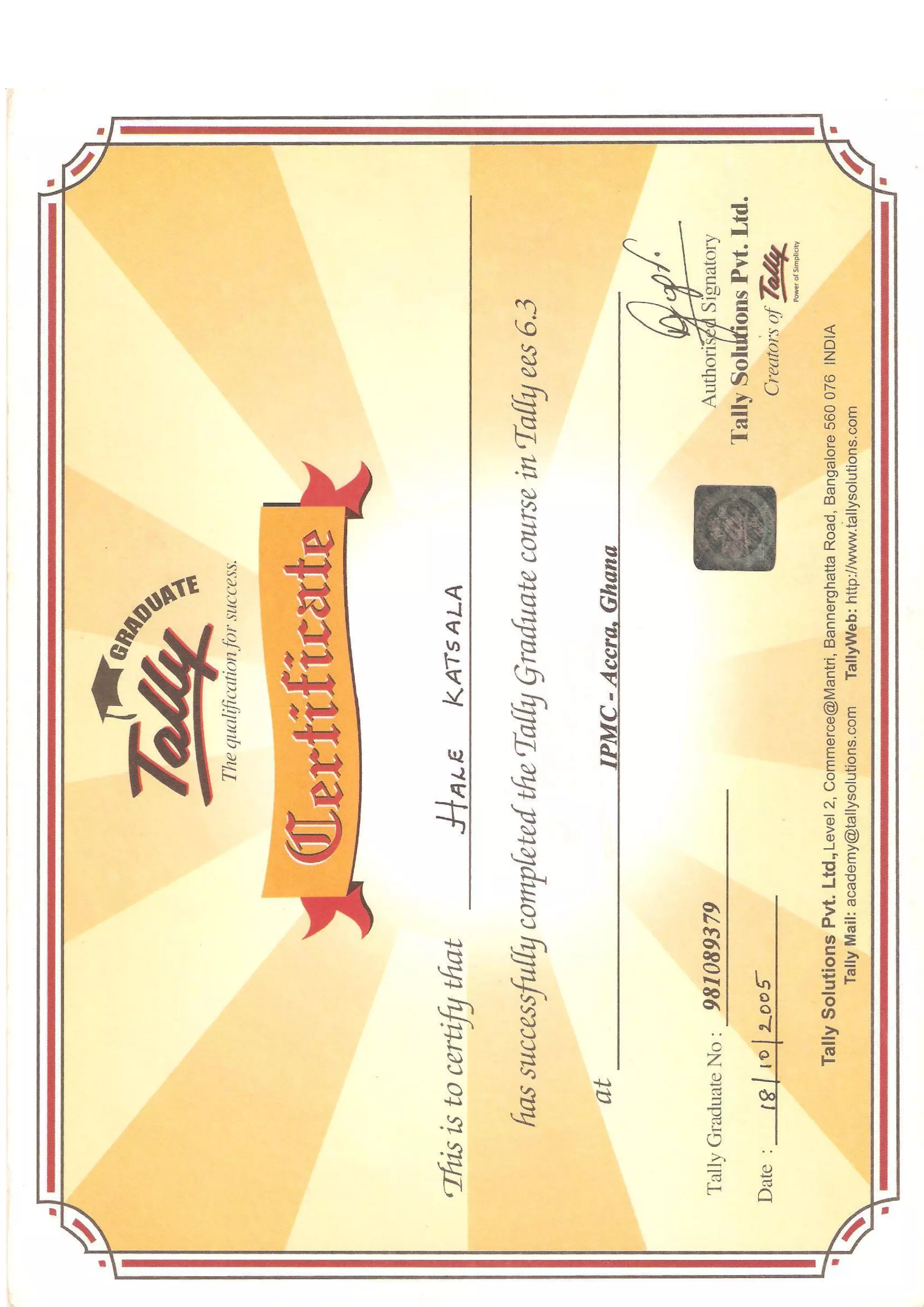 Tally ees Certificate | PDF | Educational Assessment | Education