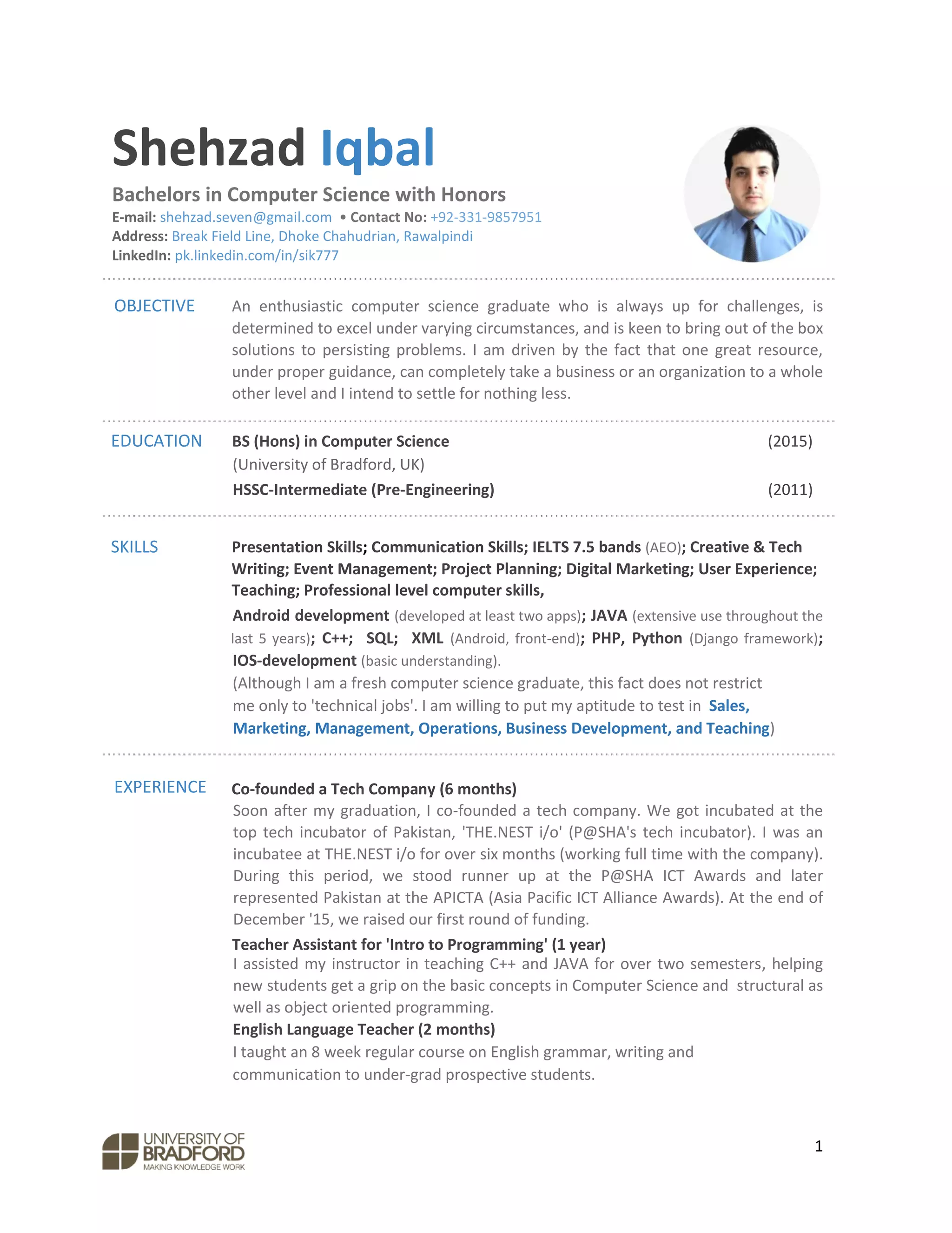 SHEHZAD IQBAL - Resume - Namal | PDF