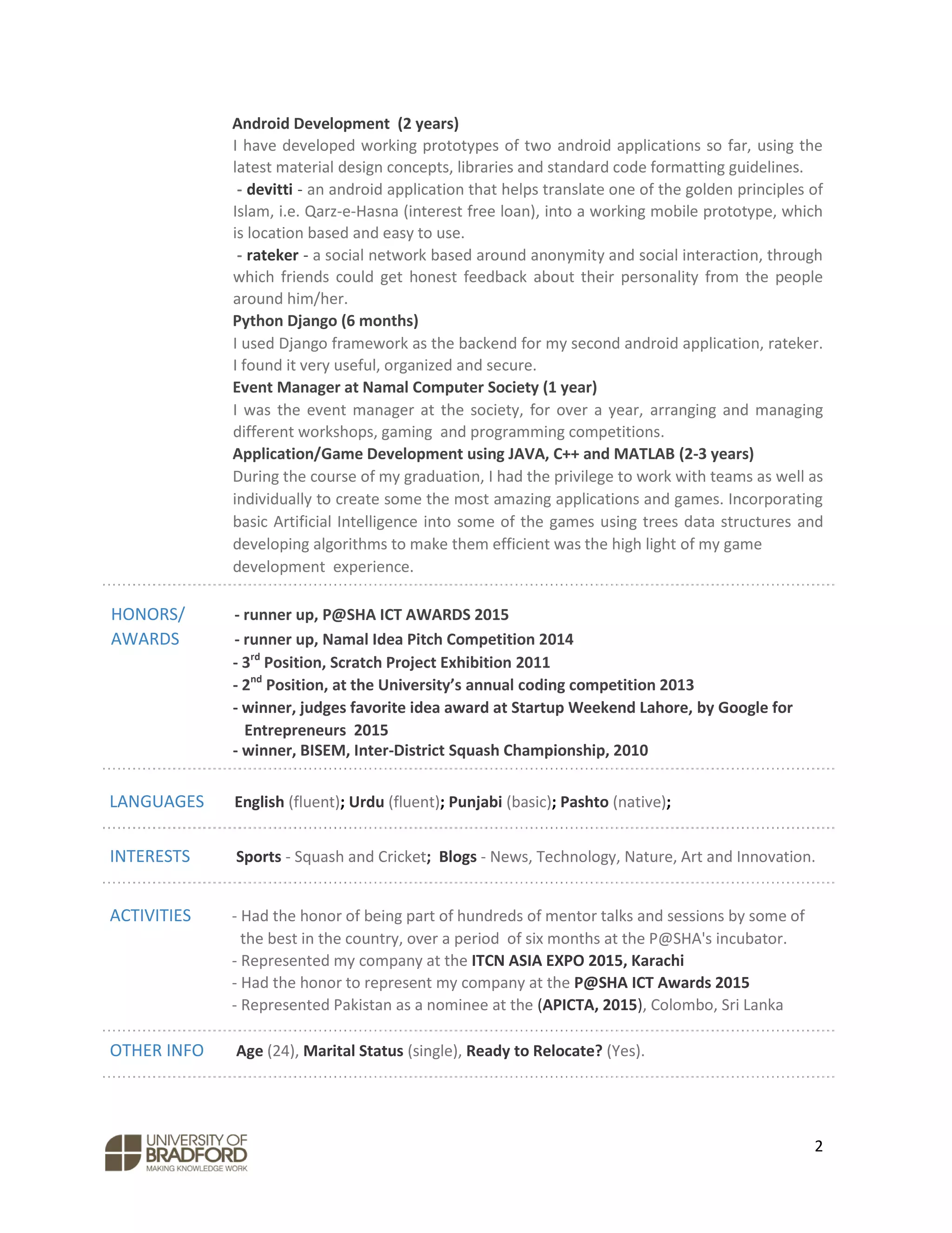 SHEHZAD IQBAL - Resume - Namal | PDF