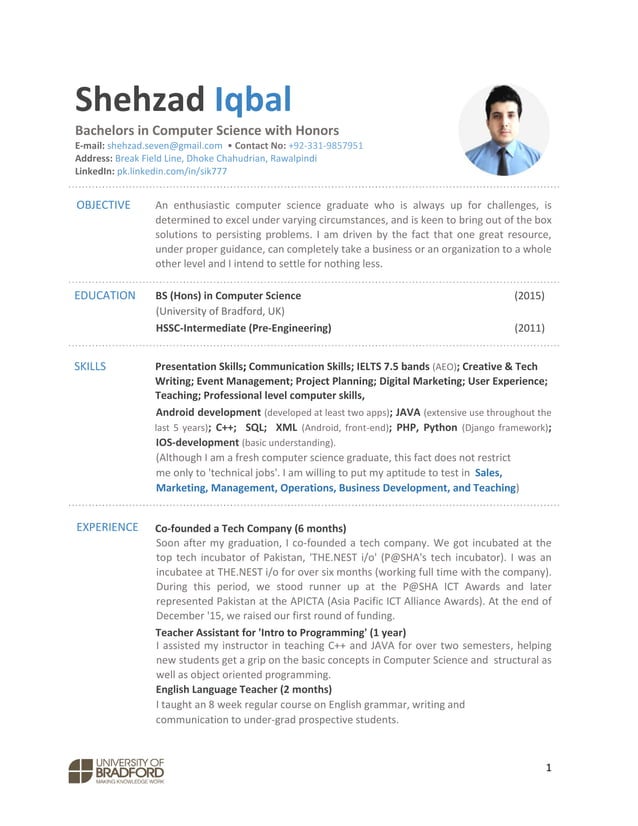 SHEHZAD IQBAL - Resume - Namal | PDF | Programming Languages | Computing