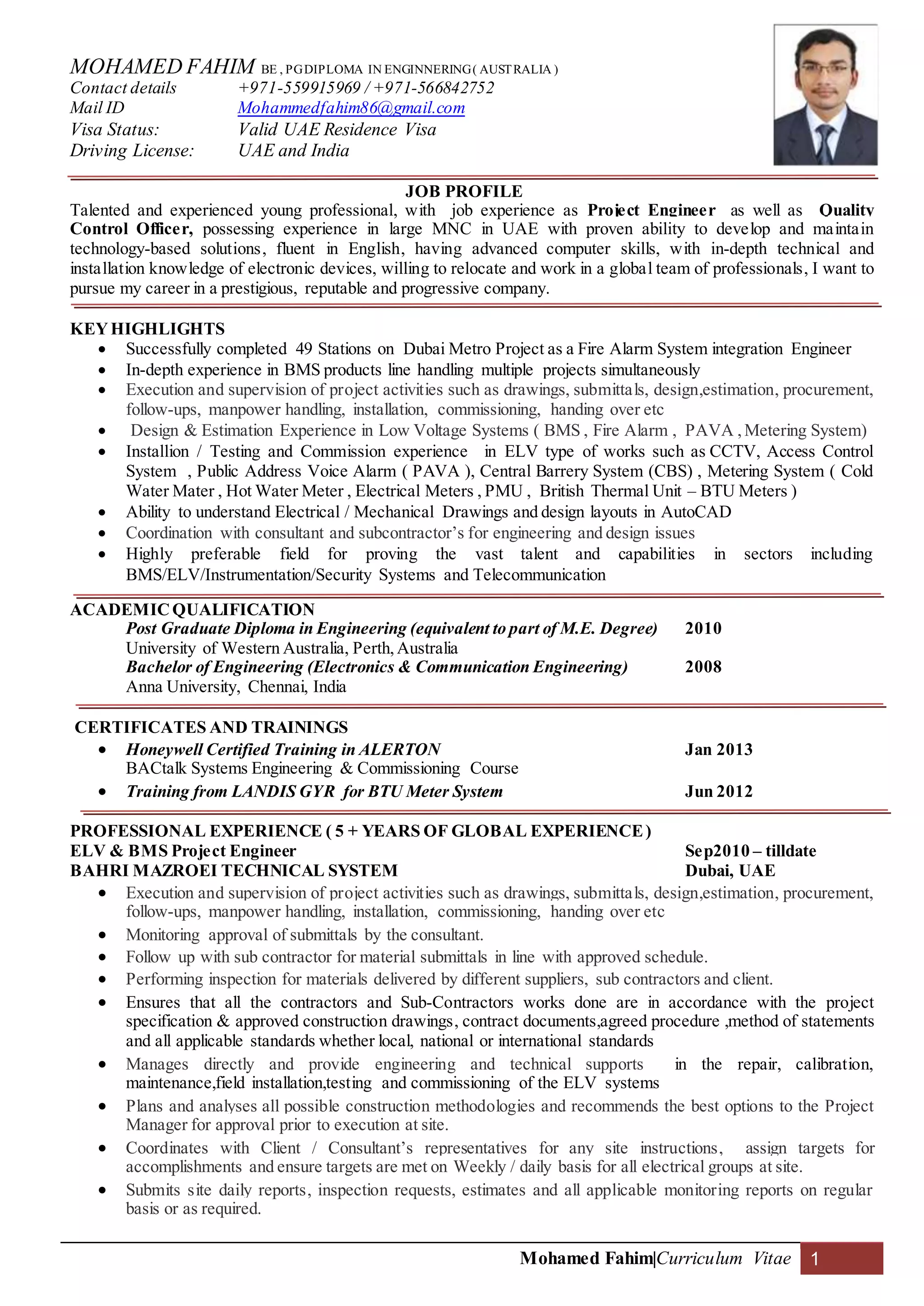 ELV Project Engineer | DOCX | Civil Engineering Industry | Industries