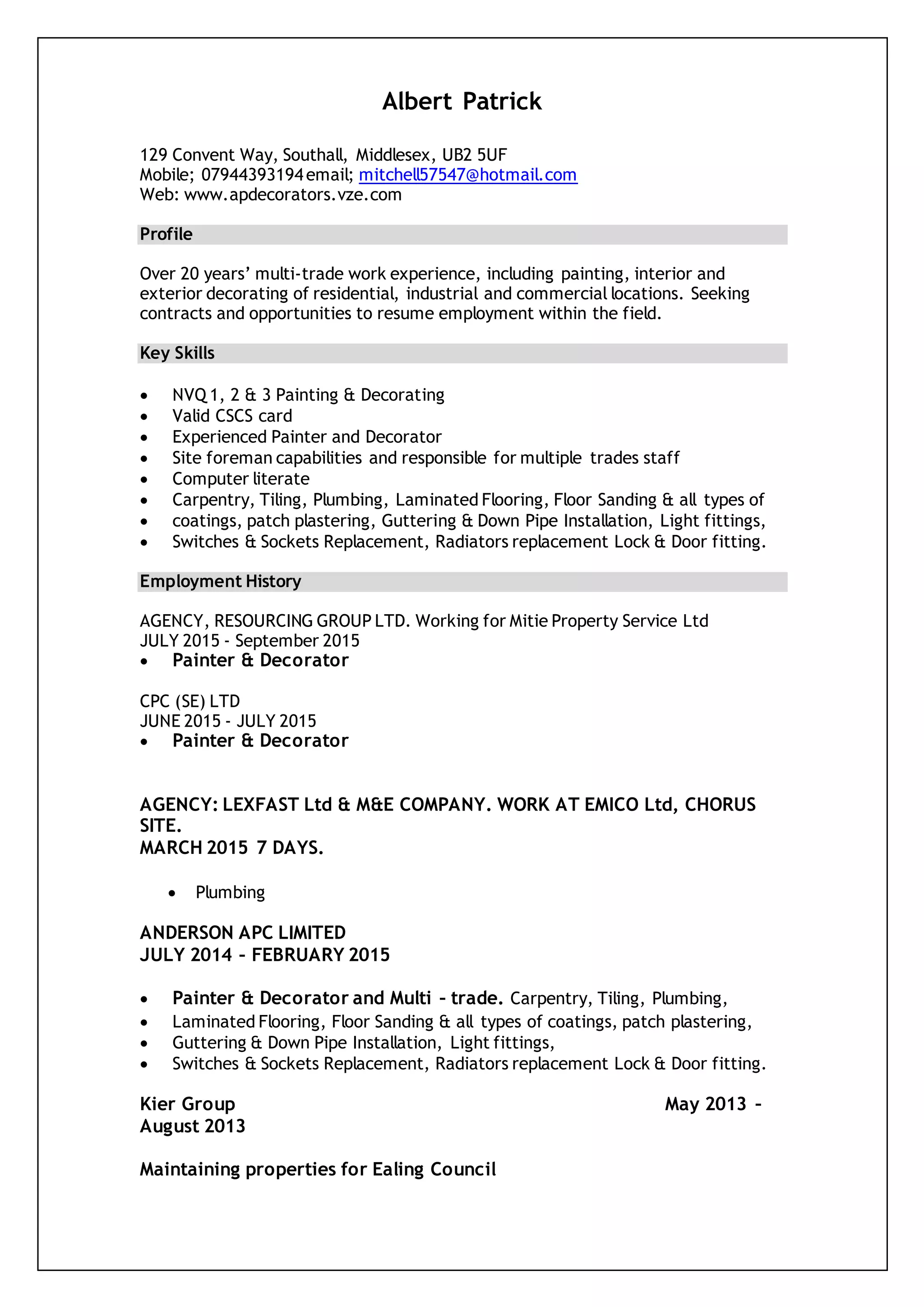 Albert Mitchell 2015 CV copy (1) | PDF