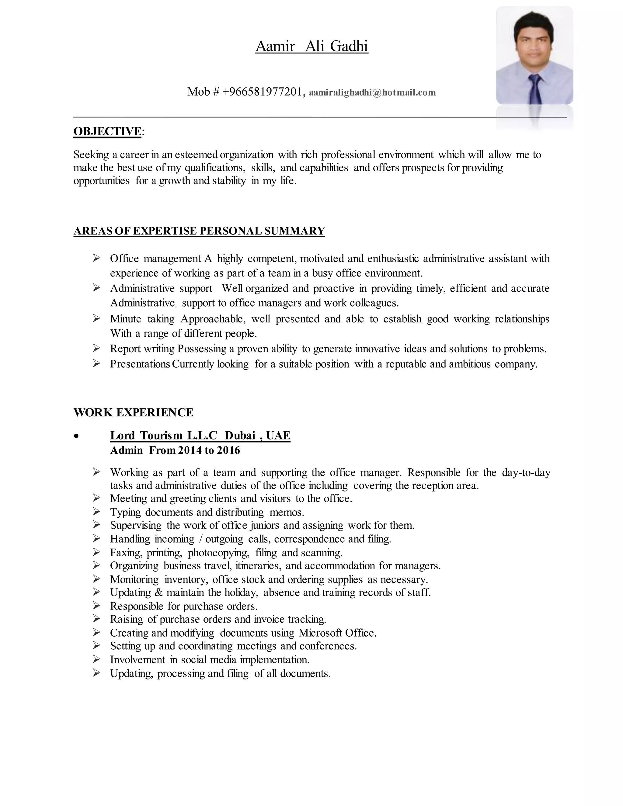 aamir ali resume admin | DOCX