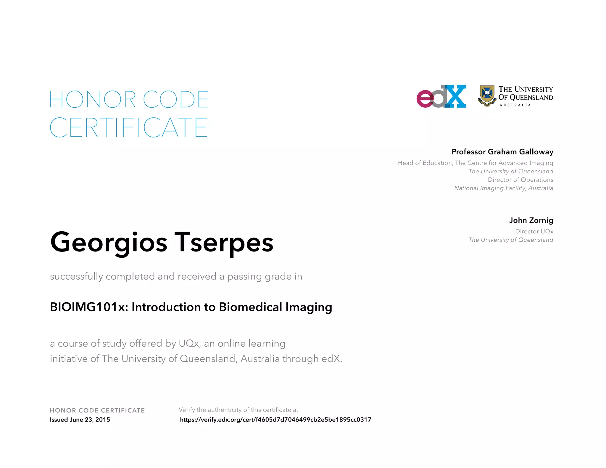 Edx Course Completion Certificate-BIOIMG101x Introduction to Biomedical ...