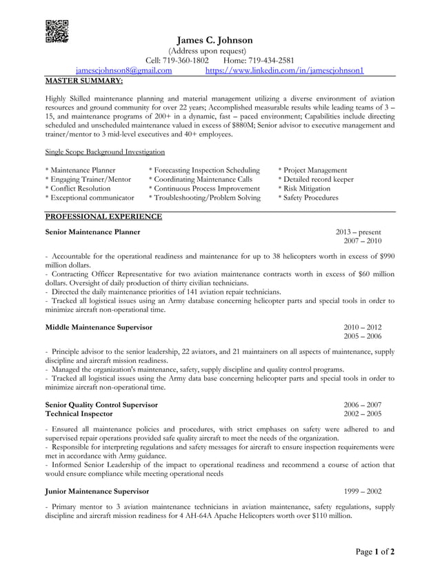 James C. Johnson - Master Summary Resume | PDF