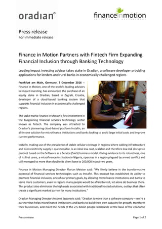 Oradian_FinanceInMotion_PressRelease | PDF