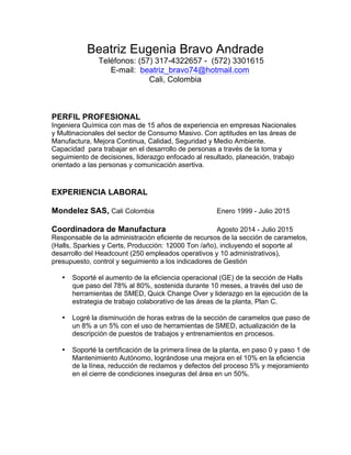 Hoja de Vida Beatriz Bravo | PDF