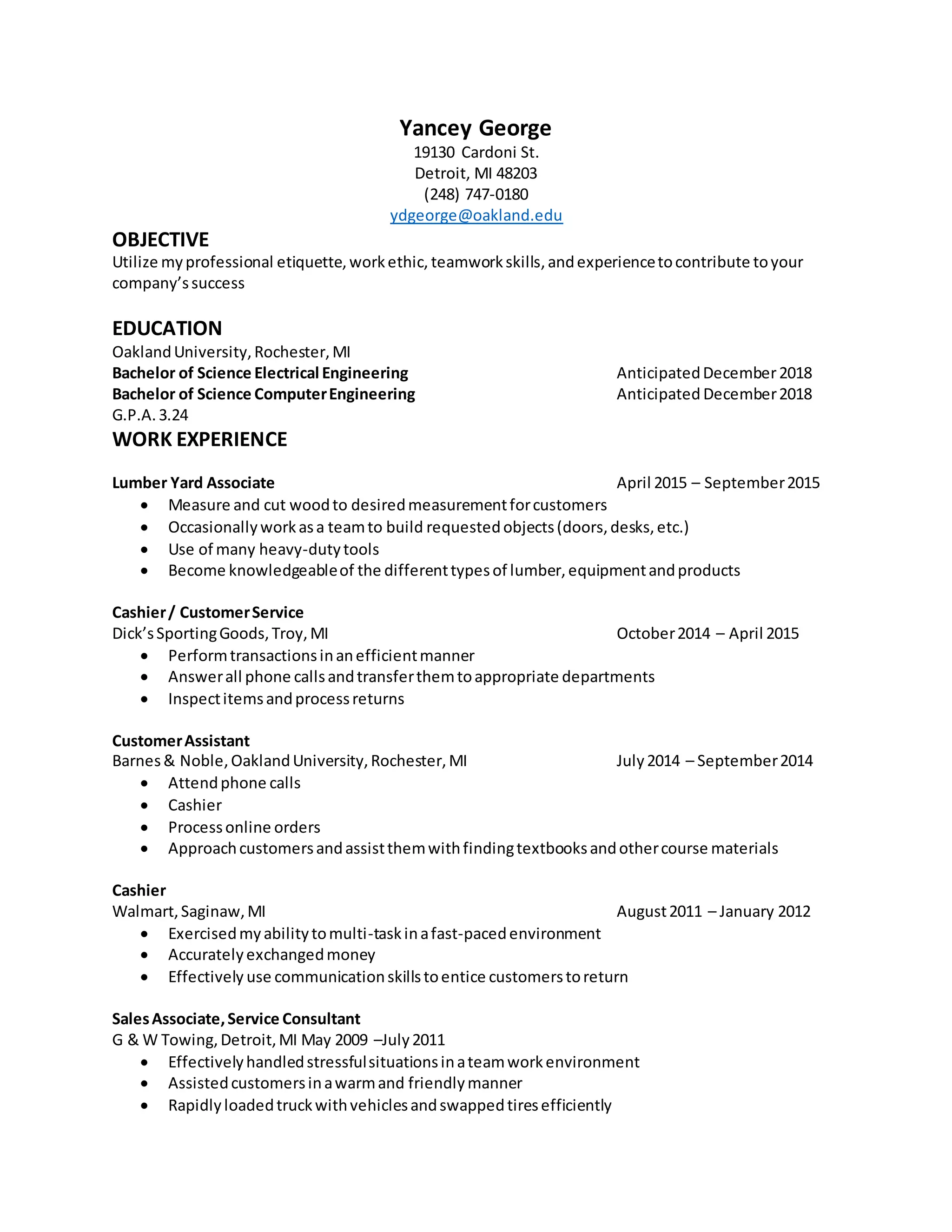 Yancey George Resume | PDF