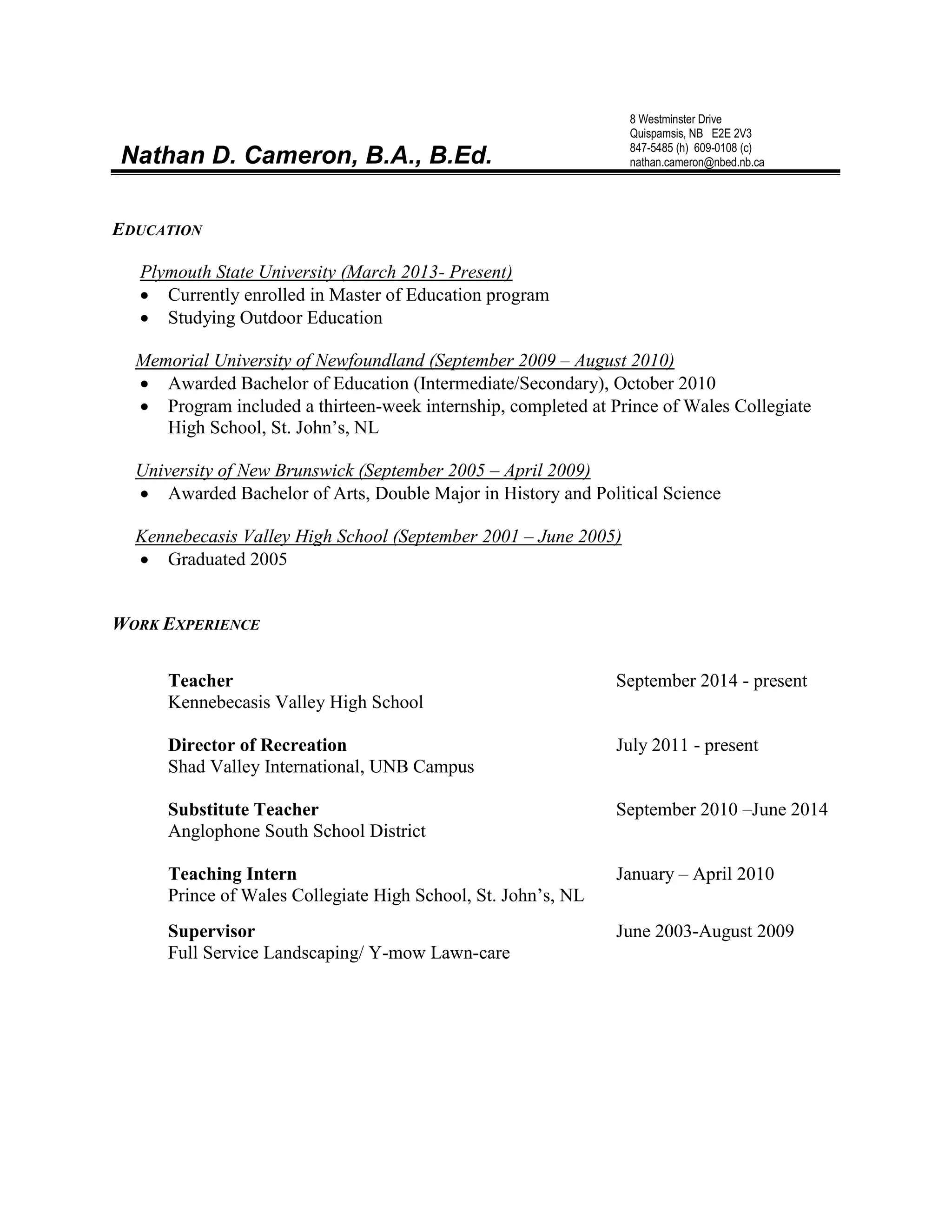 Nathan Cameron Resume | PDF