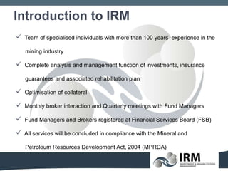 IRM - Investement for DMR | PPT