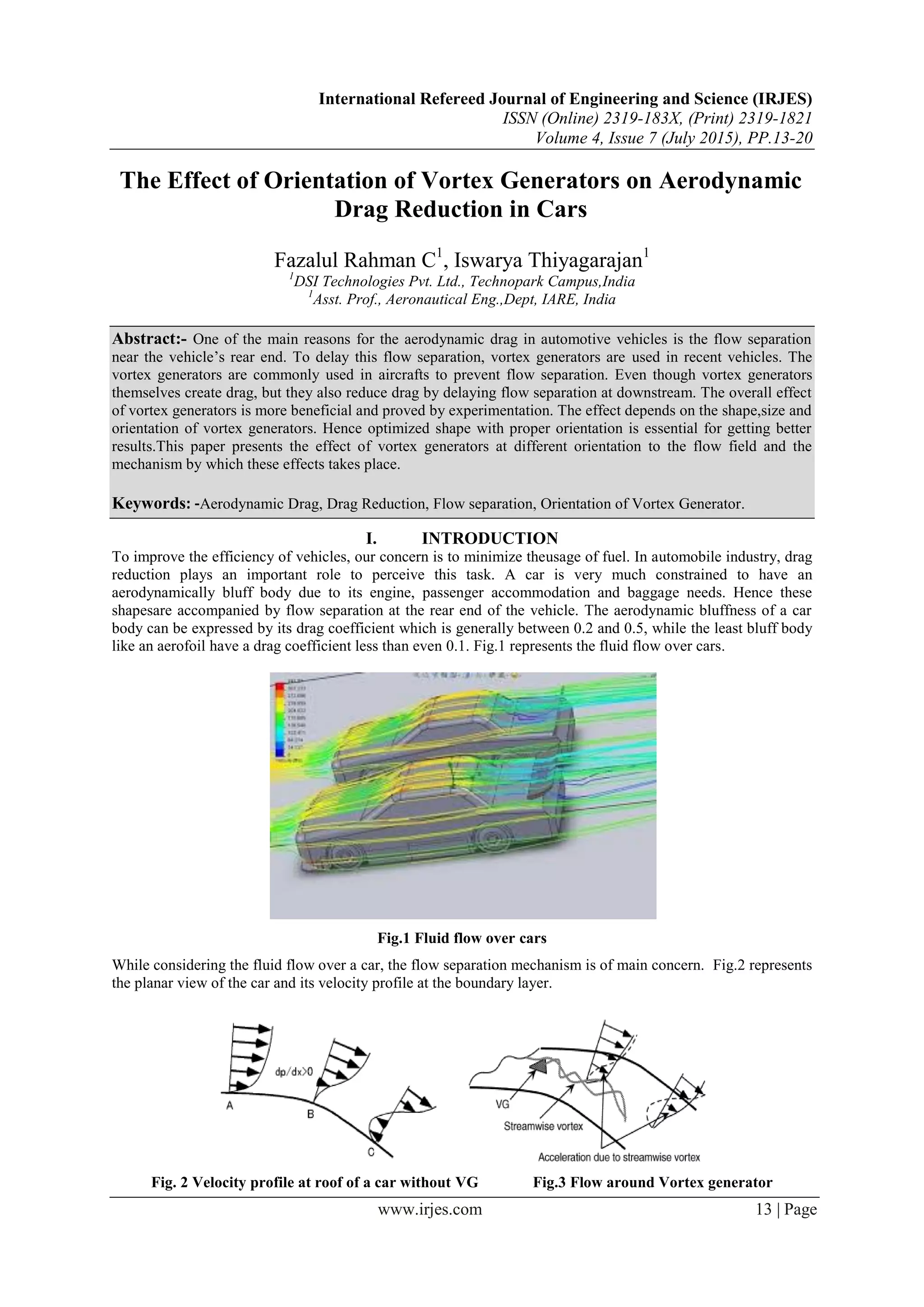 The Effect of Orientation of Vortex Generators on Aerodynamic Drag ...