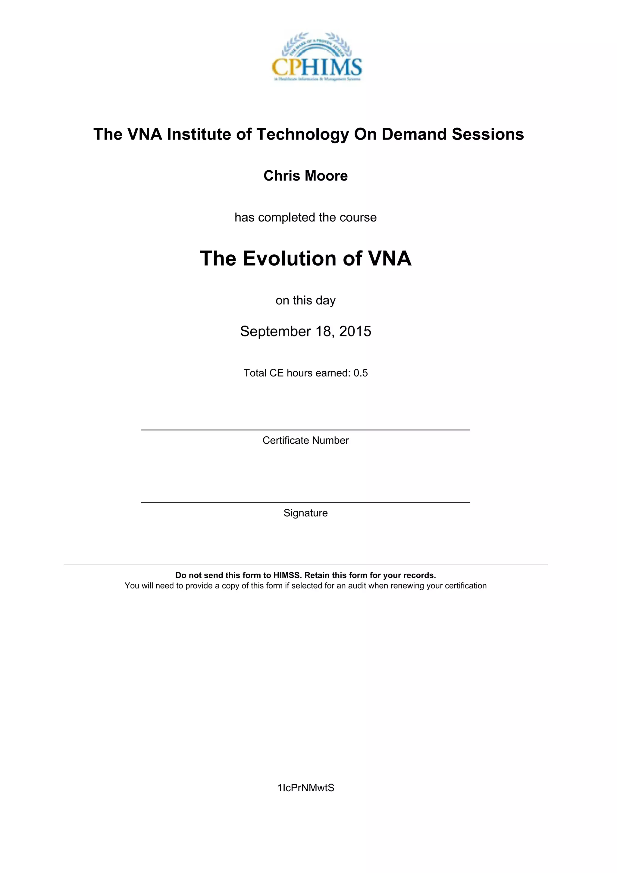 Evolution of the VNA Certificate | PDF
