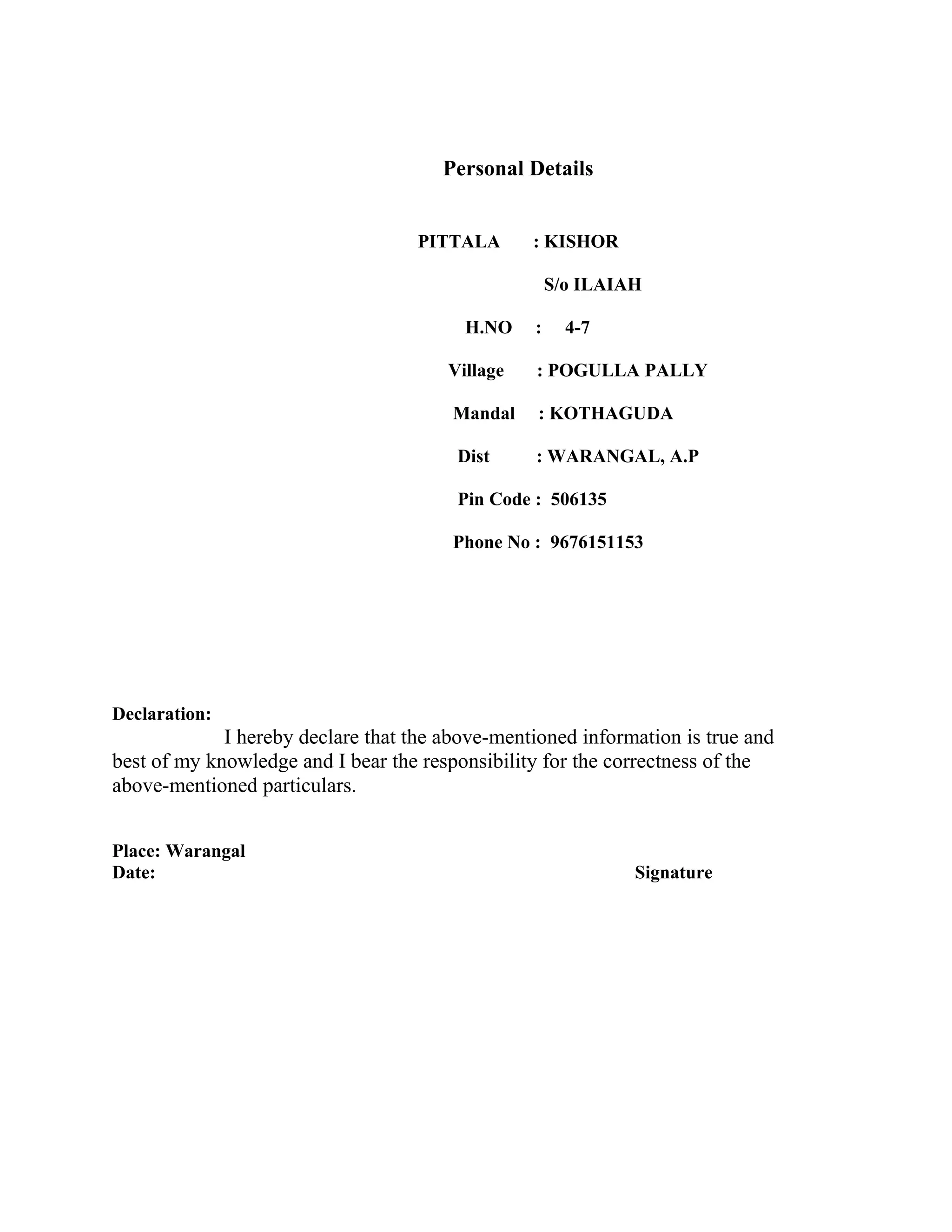 Kishore Resume (1) | DOC | Education