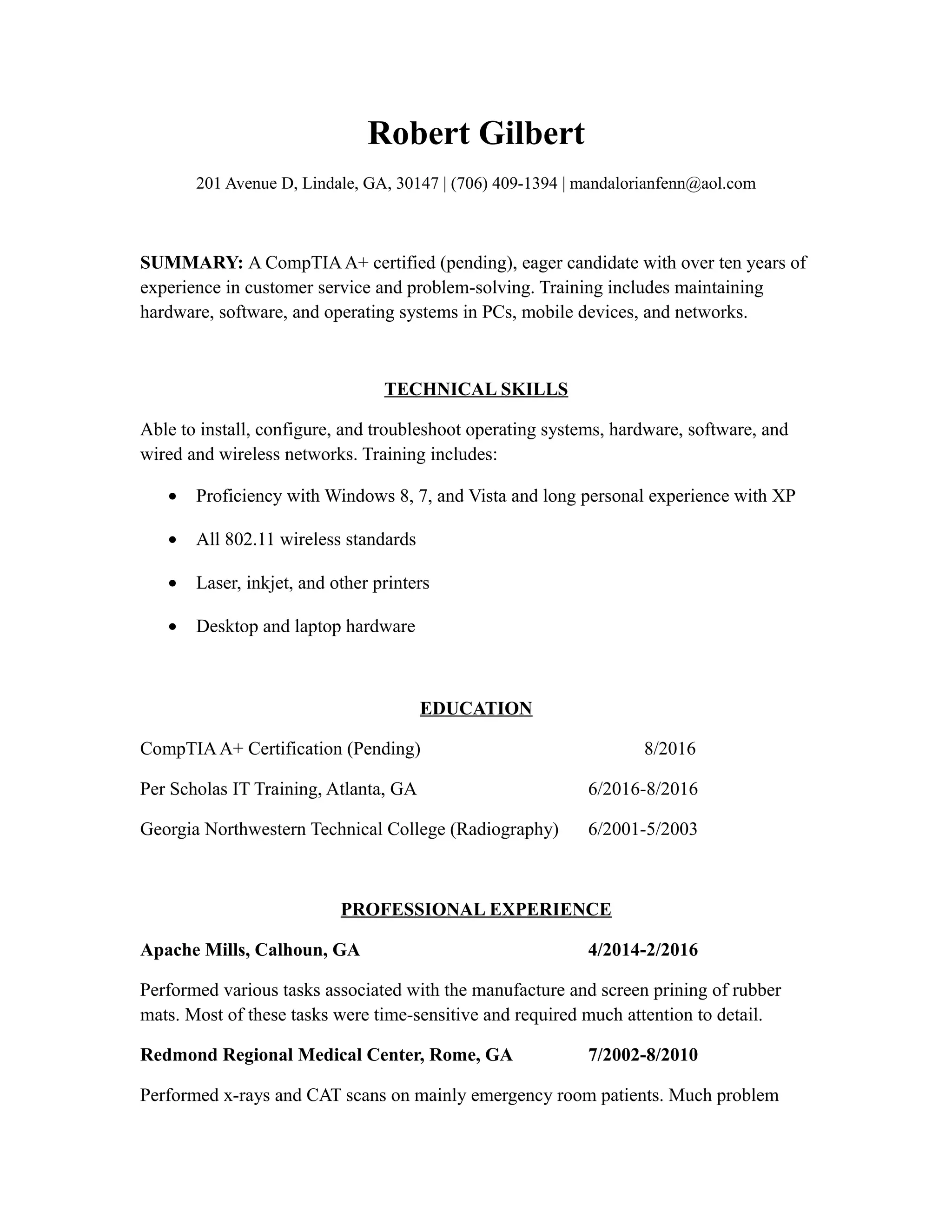 Resumé - Rob Gilbert | PDF
