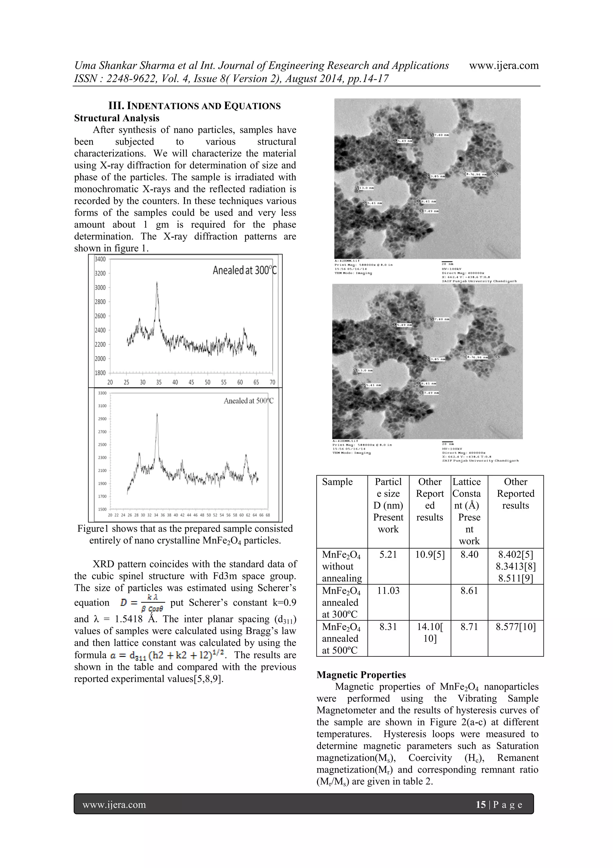 Physical and Magnetic Properties of Manganese Ferrite Nanoparticles | PDF
