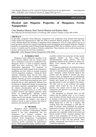 Physical and Magnetic Properties of Manganese Ferrite Nanoparticles | PDF
