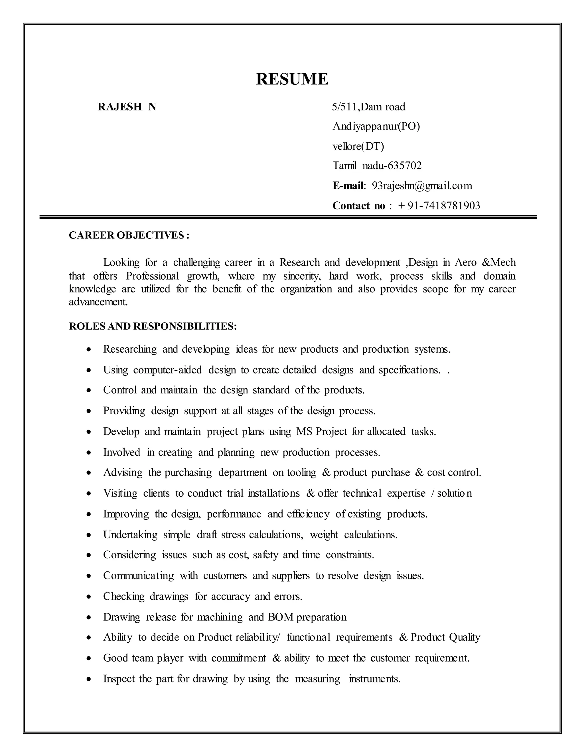 rajesh resume | DOCX