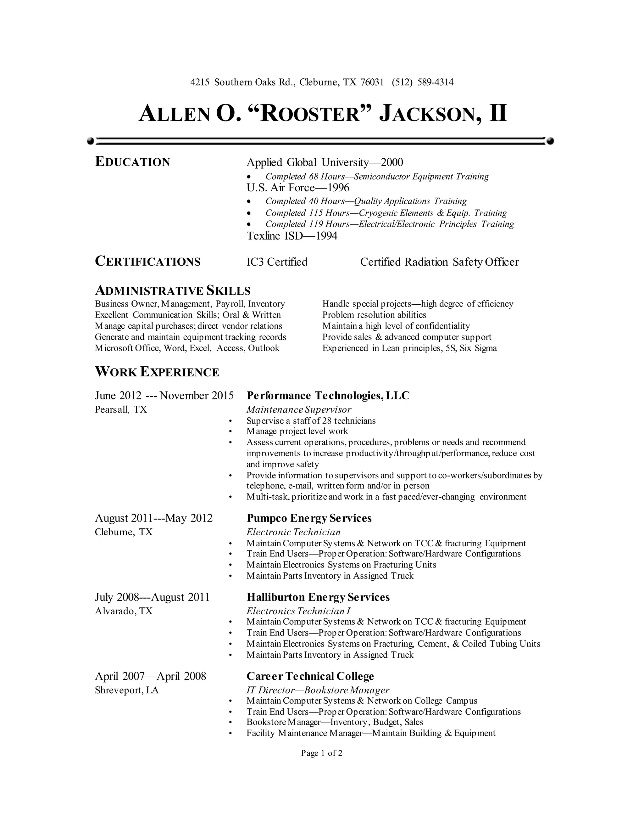Allen Jackson Resume 2k15 | PDF