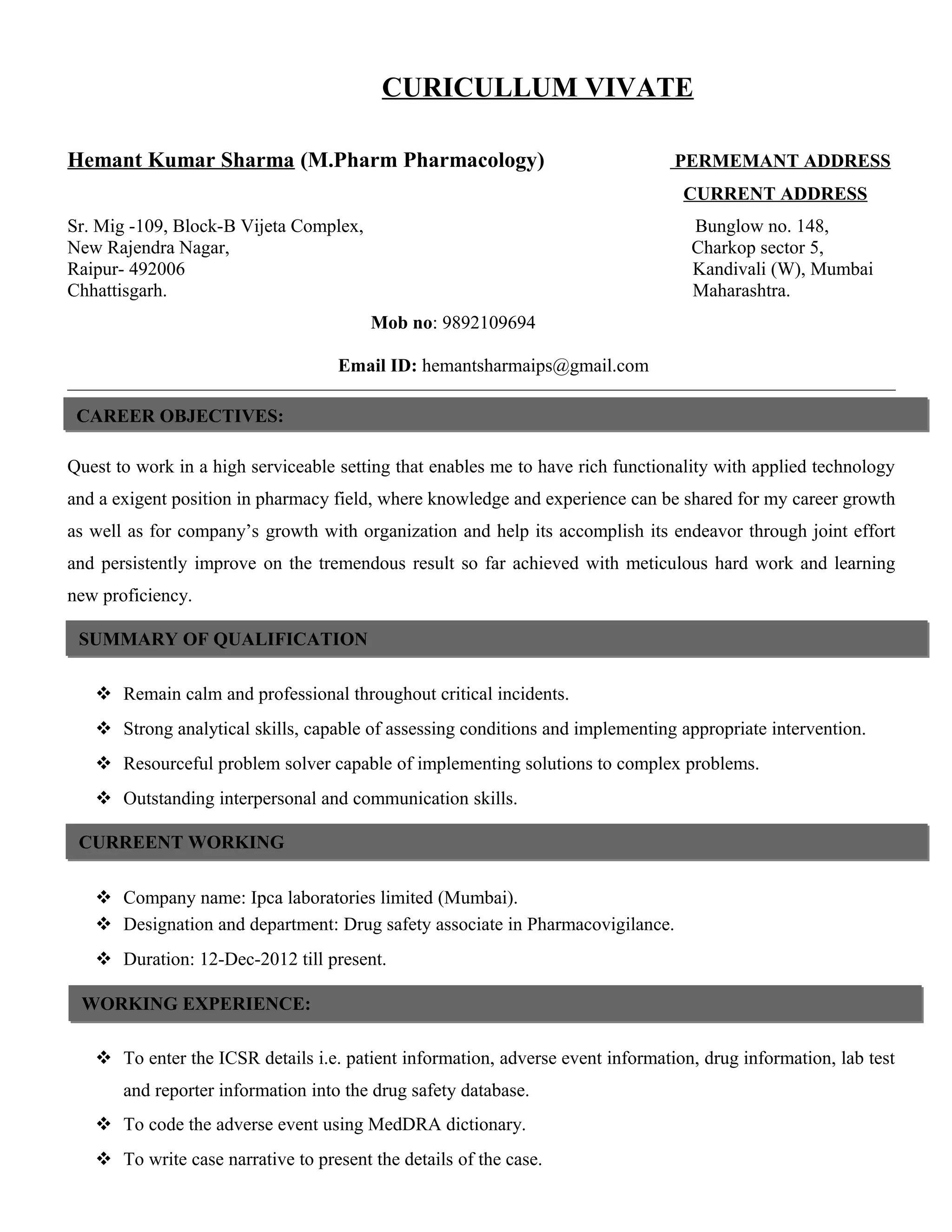 HEMANT SHARMA RESUME | DOC