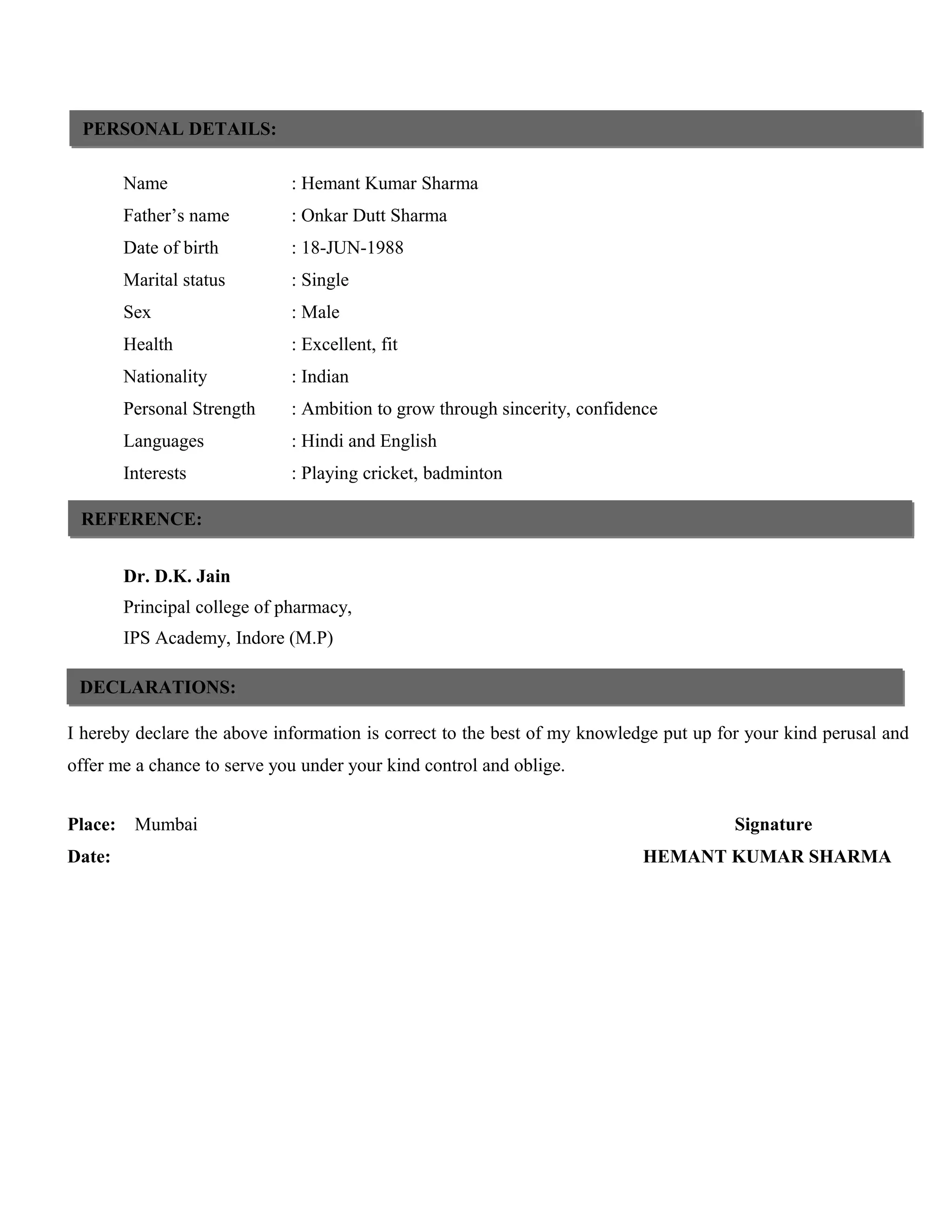 HEMANT SHARMA RESUME | DOC