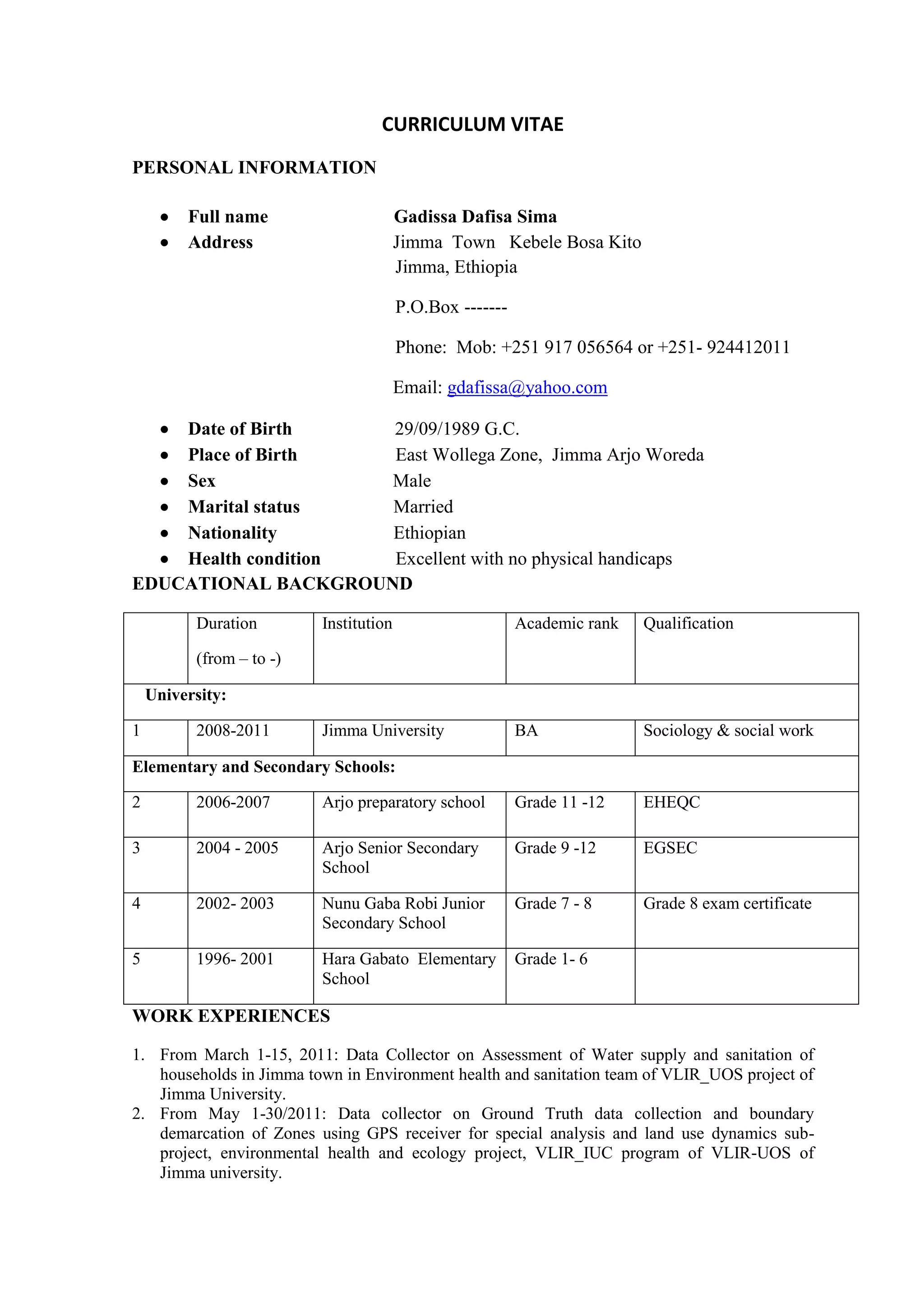 Gadisa Dafisa CV | PDF