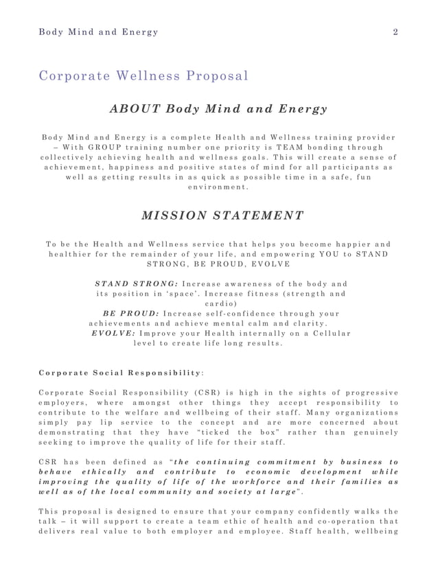 Corporate Wellness Proposal | PDF
