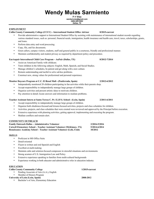 Wendy_Mulas_Sarmiento_Résumé | PDF | Professional School | Postgraduate Education