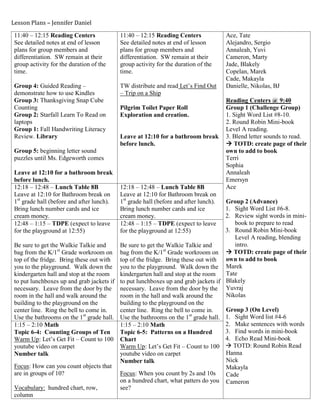 Kindergarten Lesson Plan Example | PDF