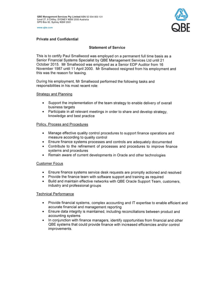 Final Statement of Service | PDF