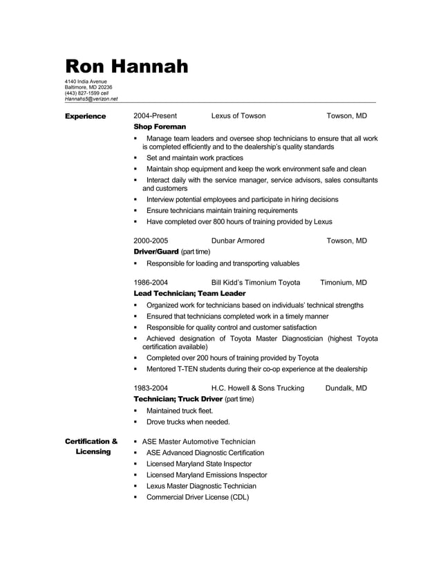 Ron Hannah Resume | DOC