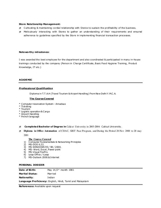 Resume - Warehouse Incharge