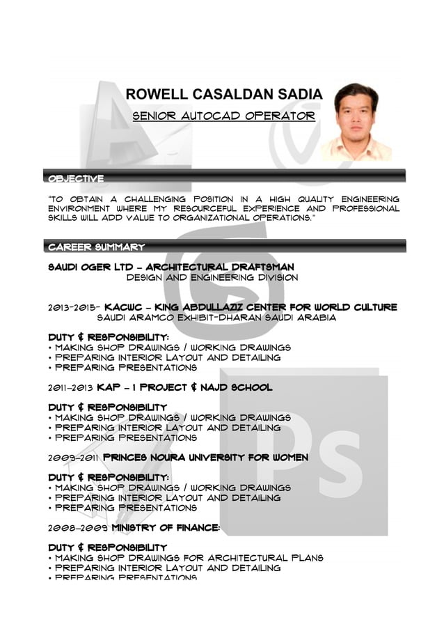 Rowell C. Sadia - Senior Autocad Operator | PDF