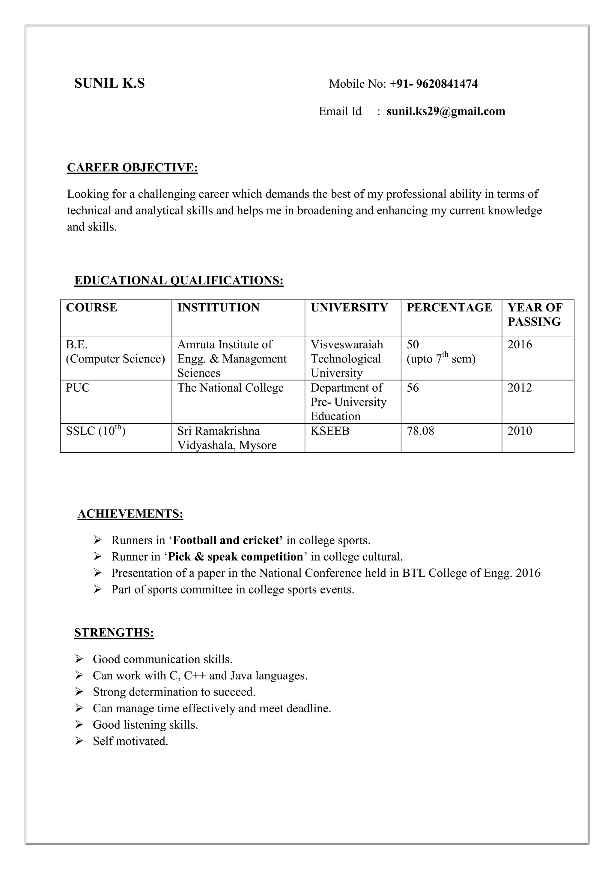 sunil (resume) | PDF