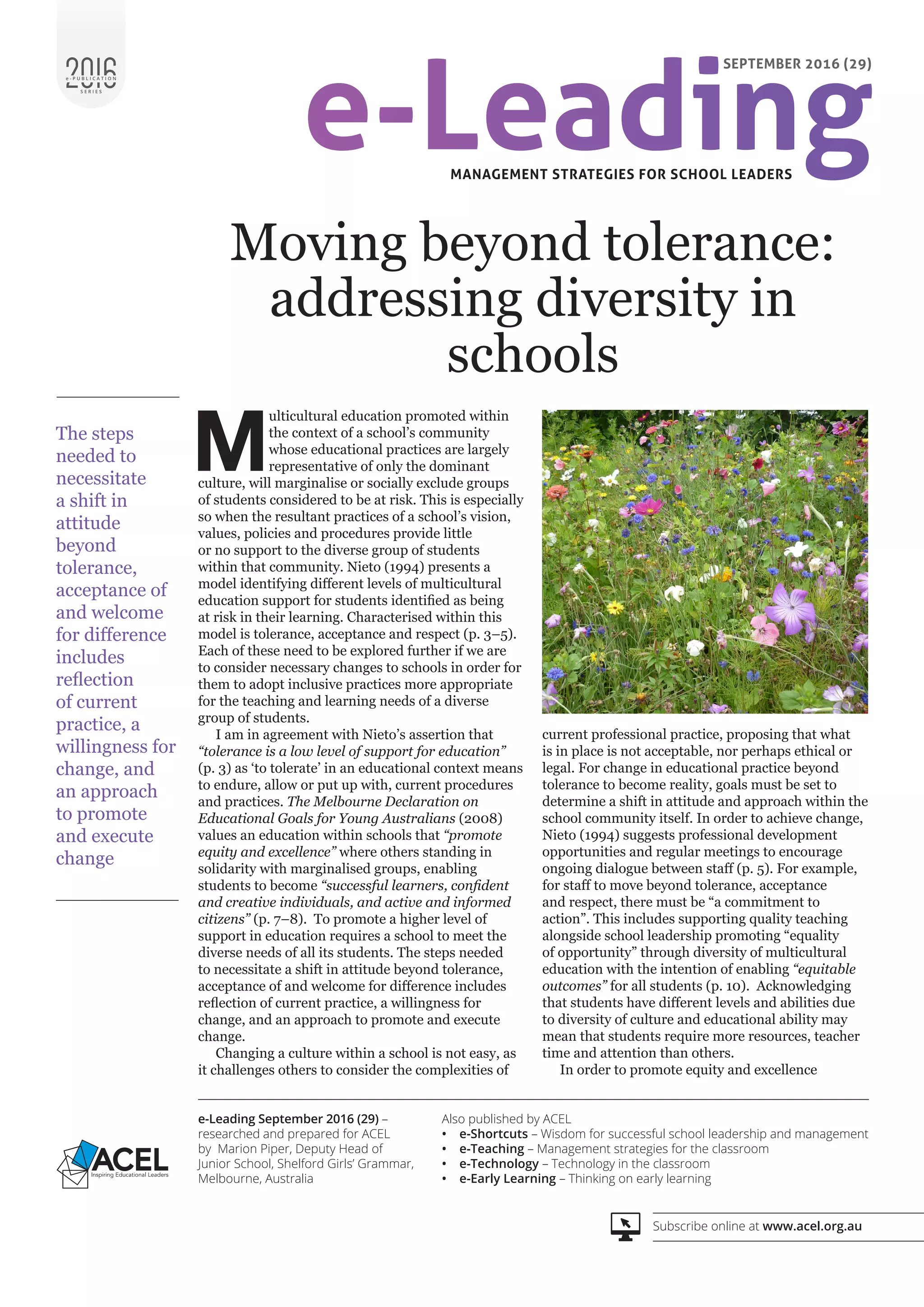 Moving Beyond Tolerance - addressing diversity in schools | PDF