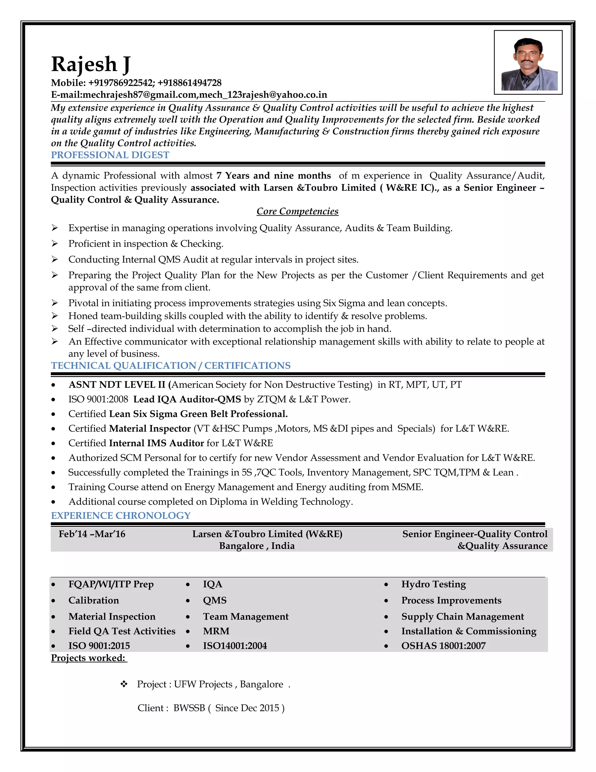 Rajesh J ( Current CV) | DOC