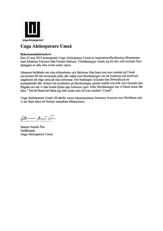 Rekommendationsbrev - talare | PDF