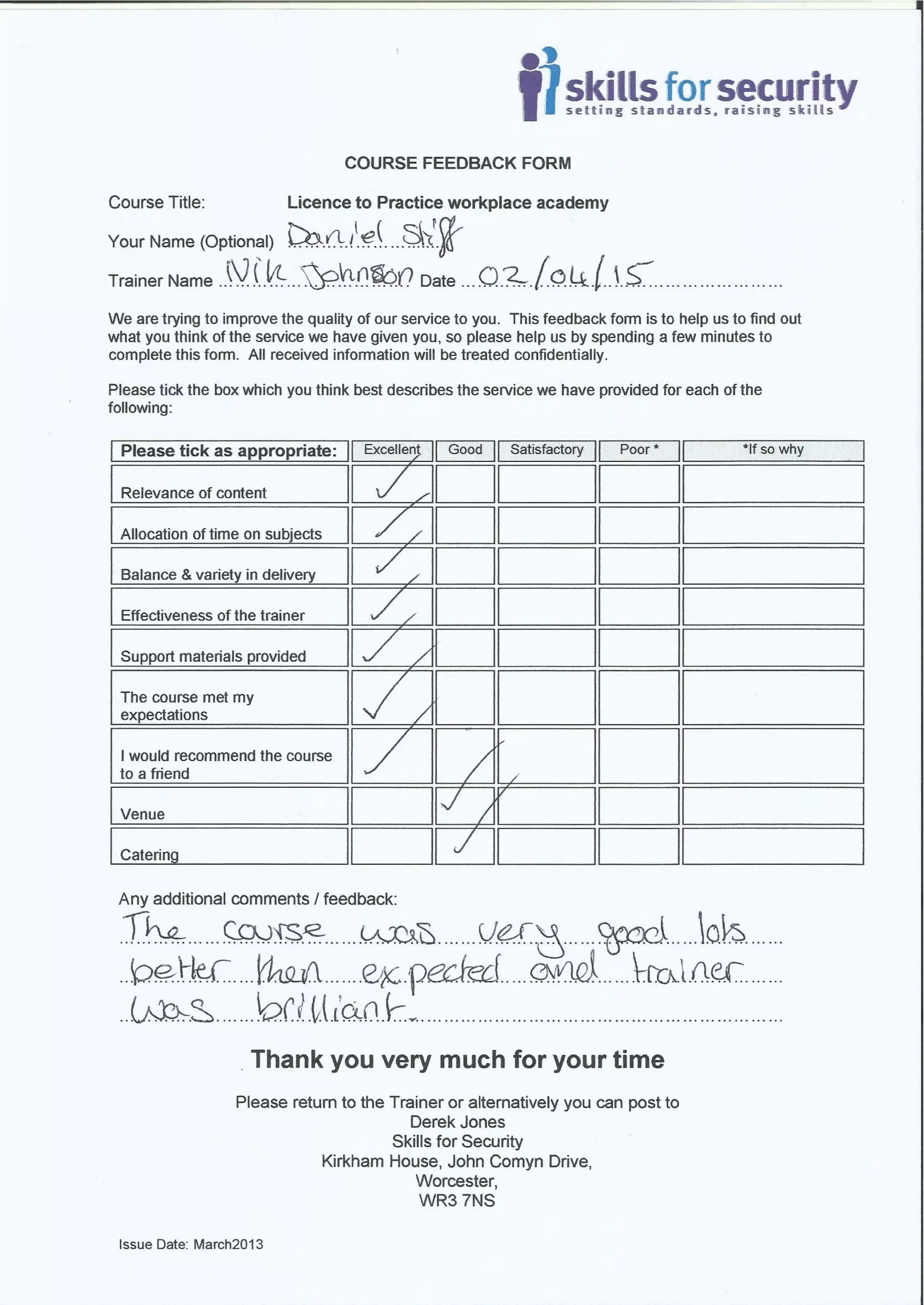 Course feedback forms Uxbridge | PDF