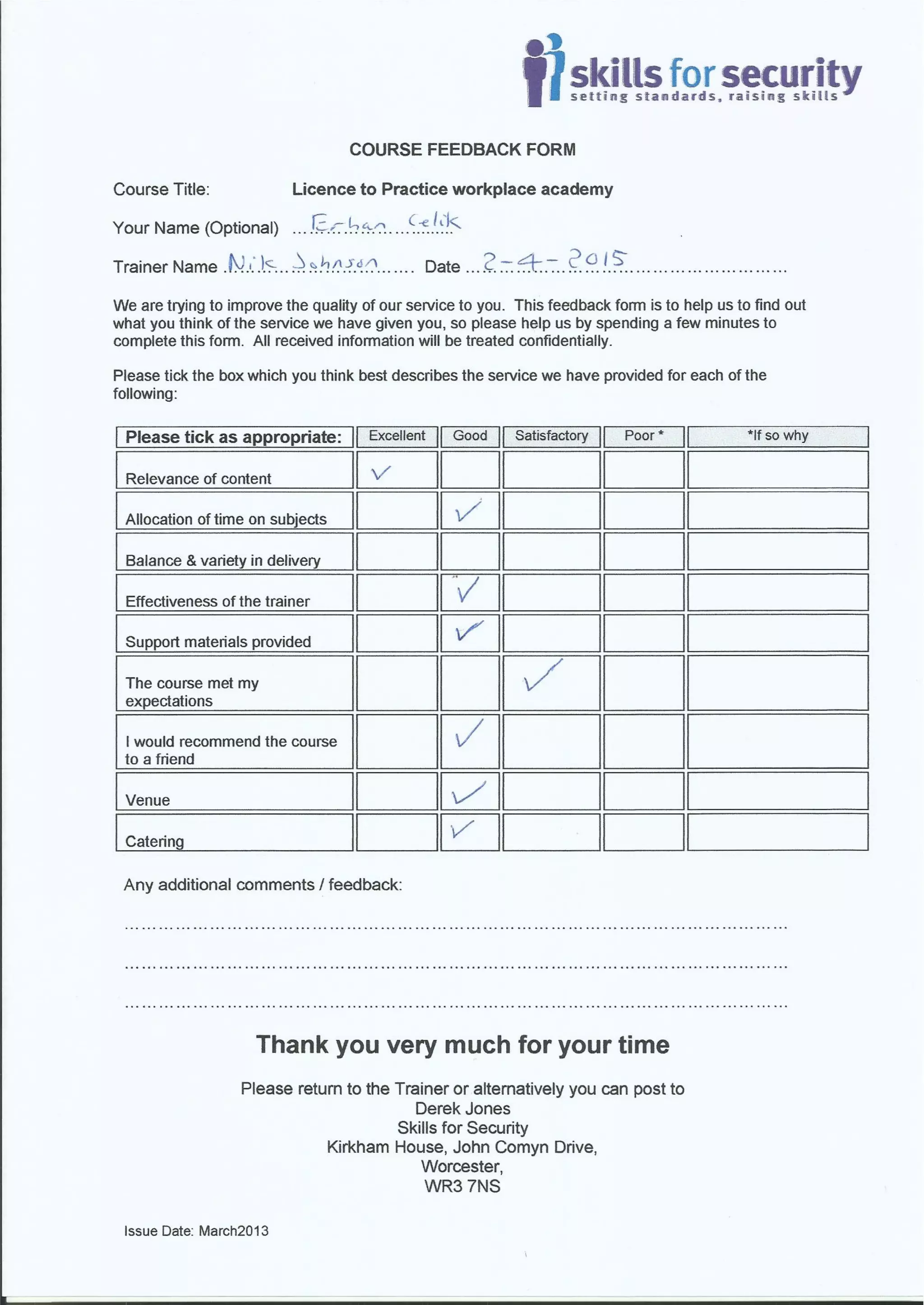 Course feedback forms Uxbridge | PDF