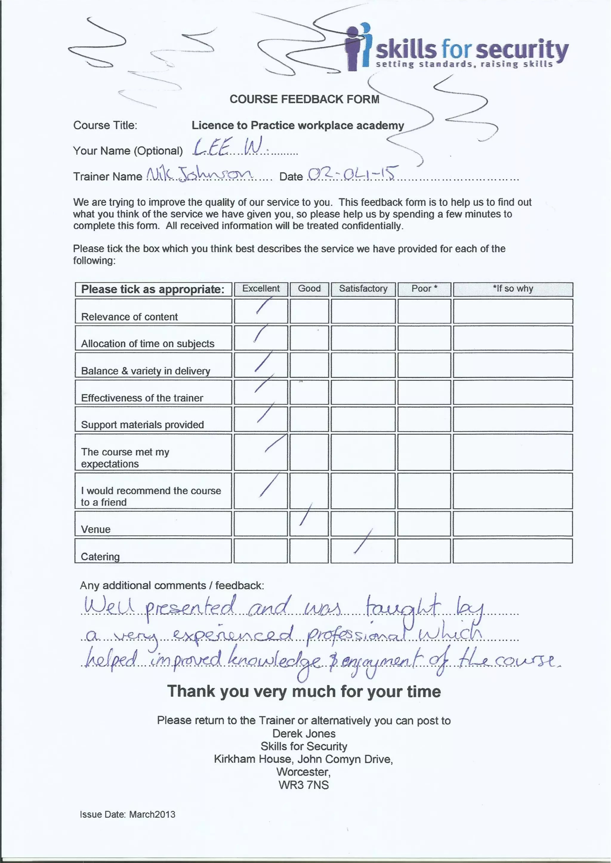 Course feedback forms Uxbridge | PDF