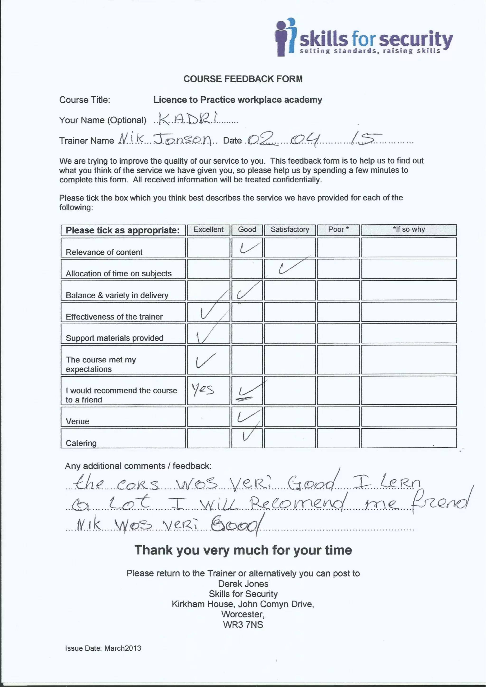 Course feedback forms Uxbridge | PDF