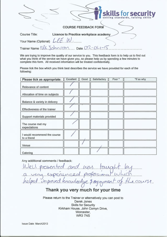 Course feedback forms Uxbridge | PDF