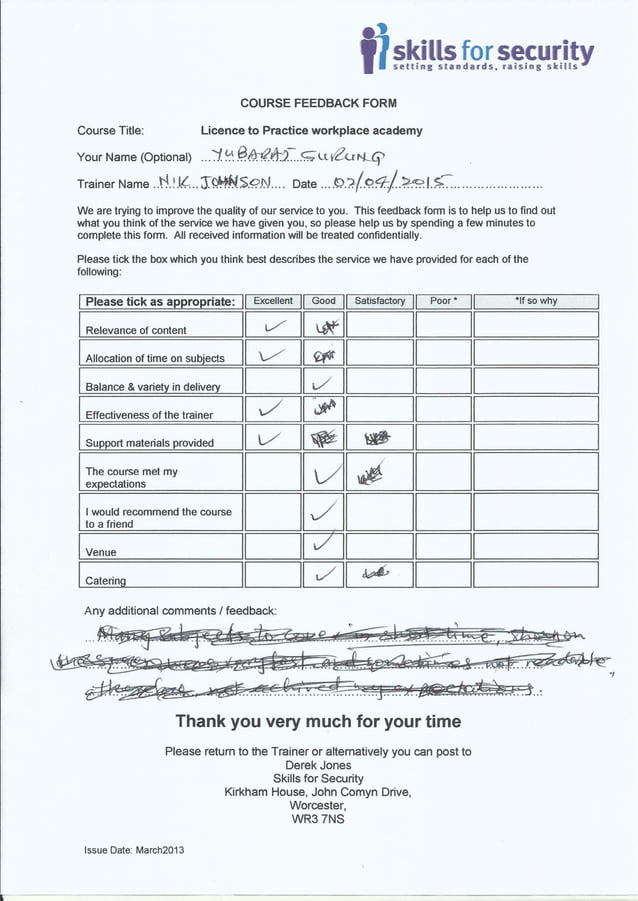 Course feedback forms Uxbridge | PDF