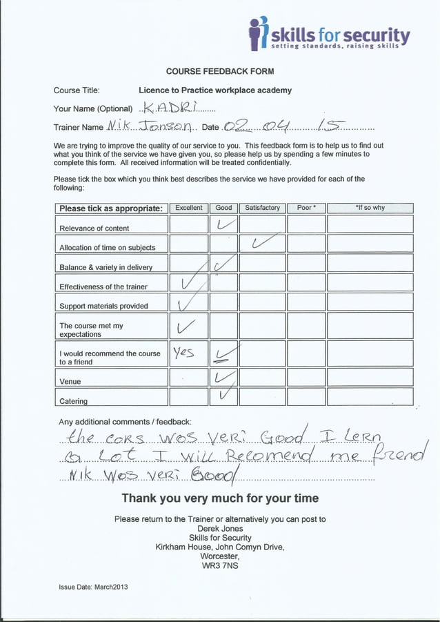 Course feedback forms Uxbridge | PDF