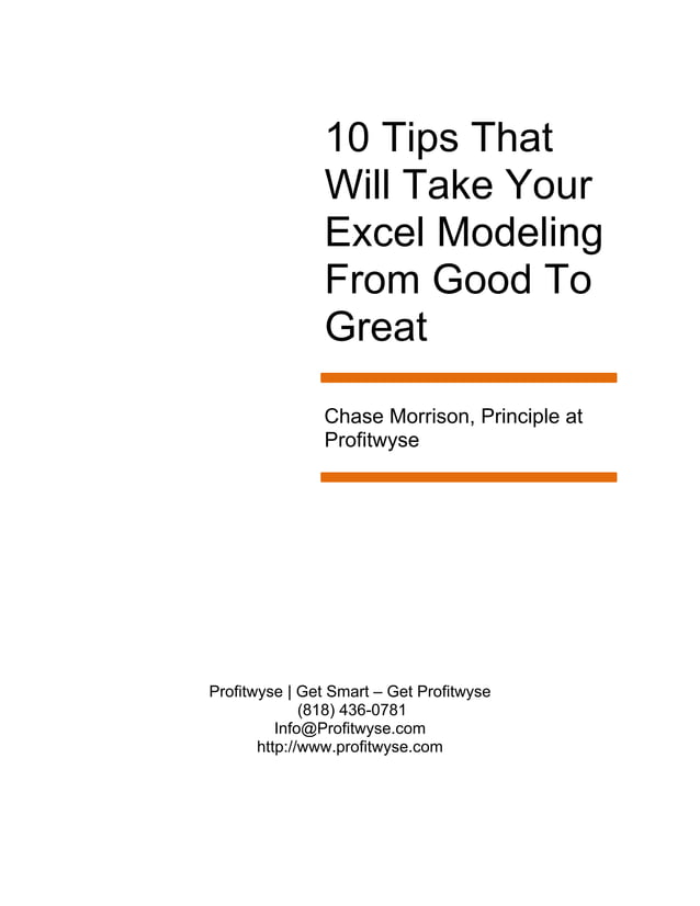 10 Excel Tips To Take Your Modeling From Good To Great | PDF ...