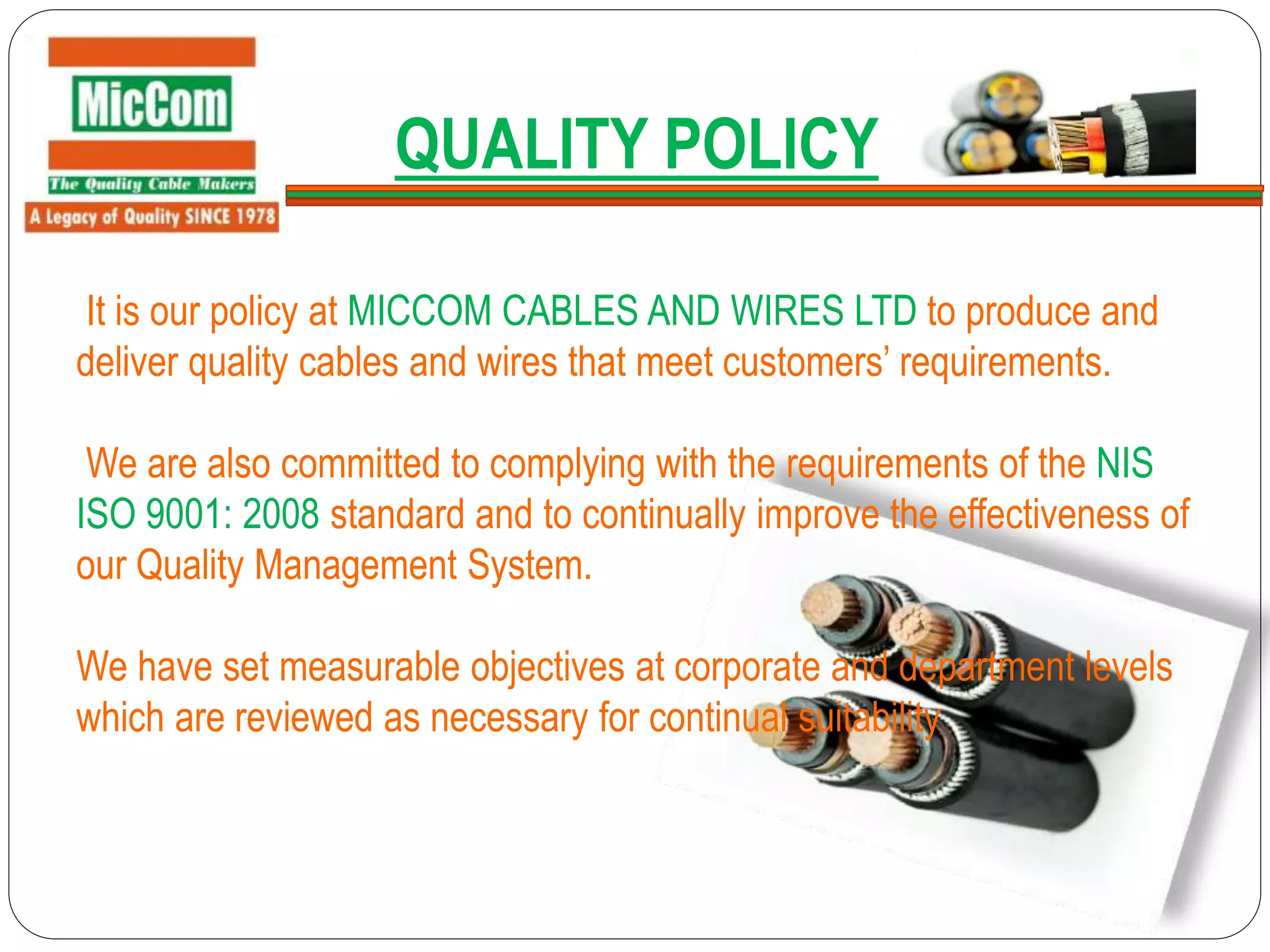 MicCom Cables and Wires Ltd Profile | PPTX